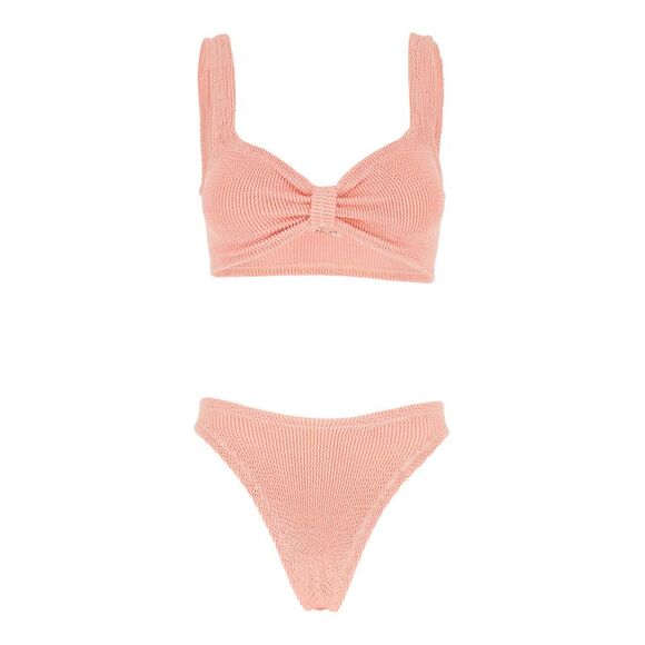 Hunza G | Swim | Hunza G Bonnie Pink Bikini With Knot Detail In Ribbed ...